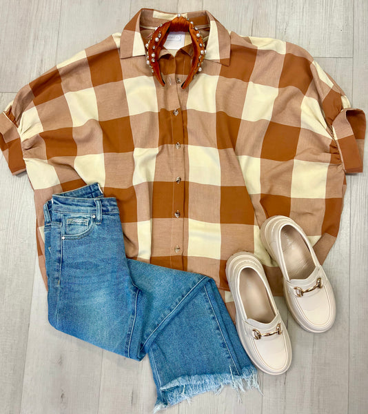 Caramel Plaid Oversize Blouse – Evangelene and Co.